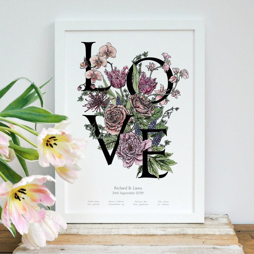 'Love' personalised botanical flower print– Lucy Coggle