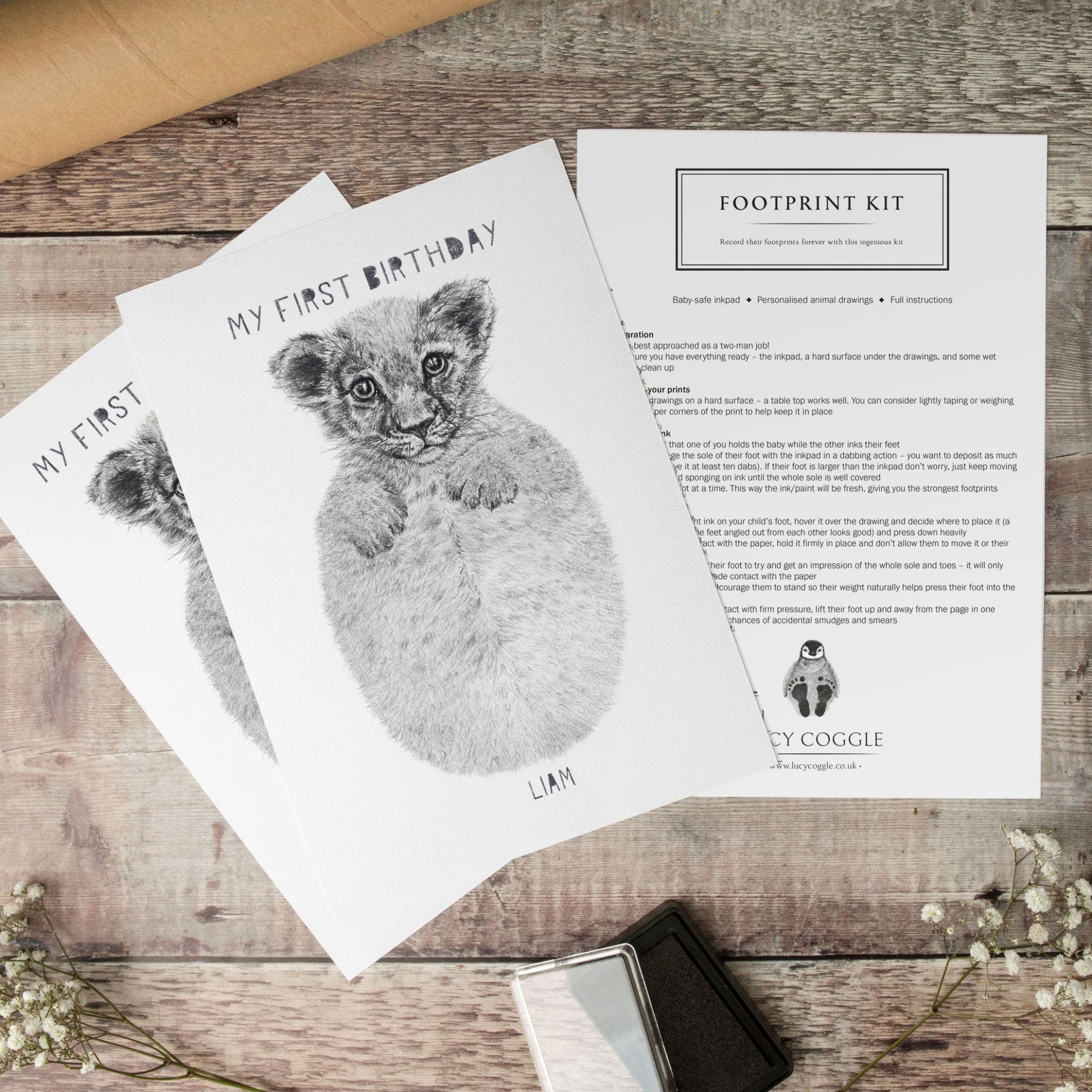 My First Birthday Personalised Baby Footprint Kit– Lucy Coggle