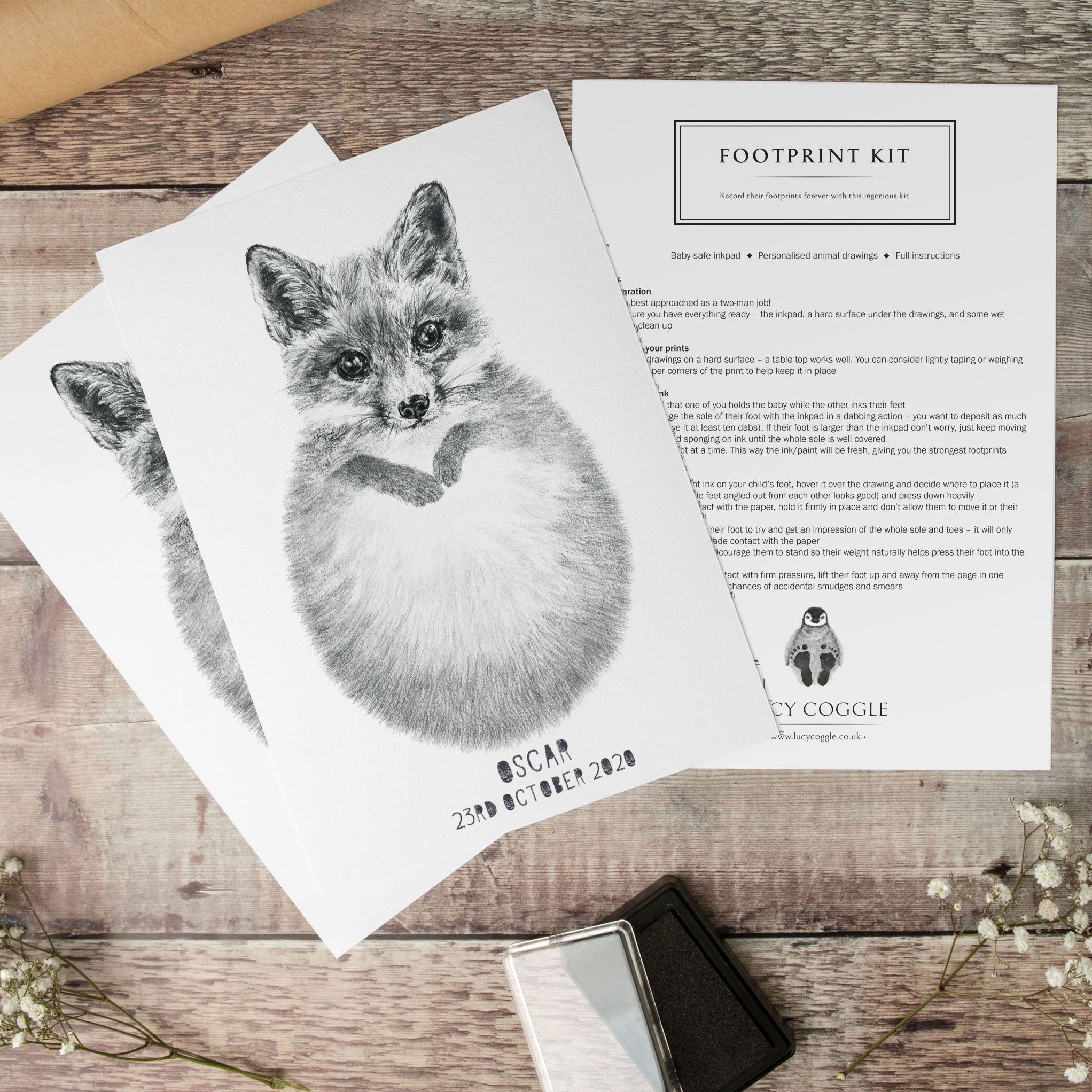 Personalised Baby Fox Footprint Kit– Lucy Coggle