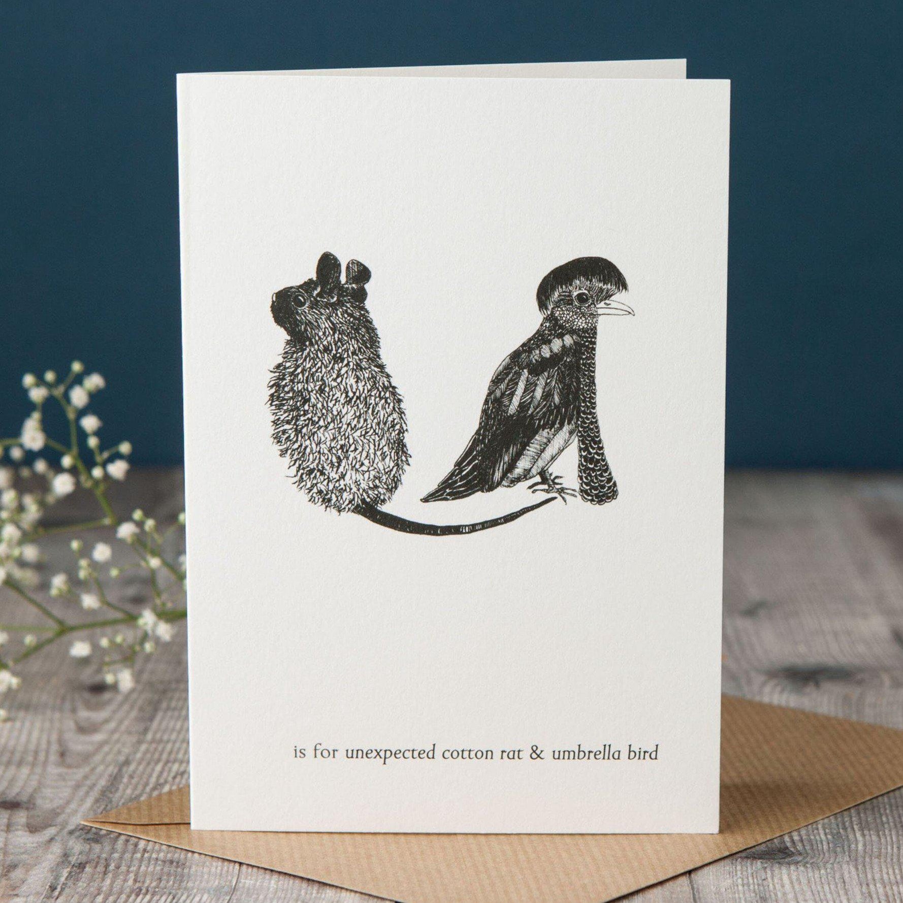 U is for Umbrella Bird Card– Lucy Coggle